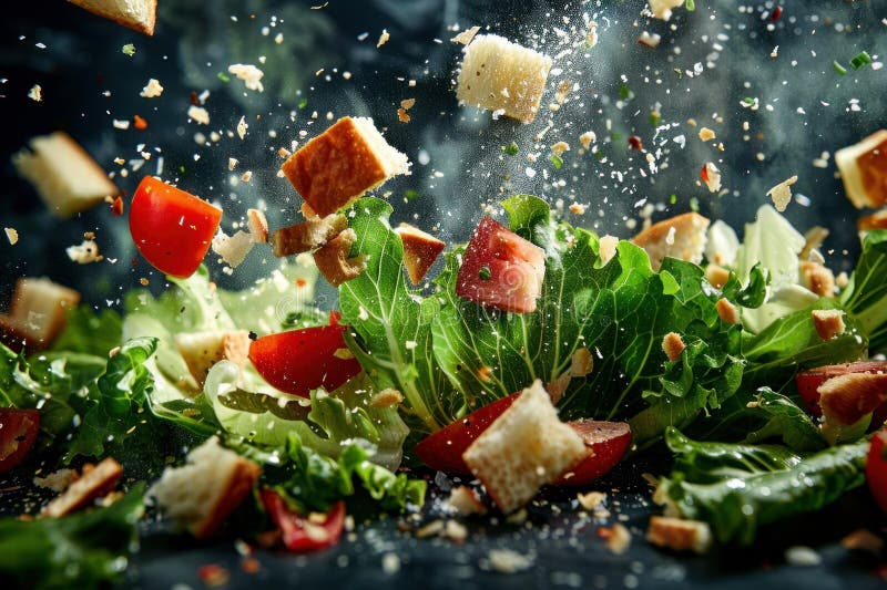 Fresh Salad Ingredients Exploding Upwards in Freeze Frame Stock Image ...