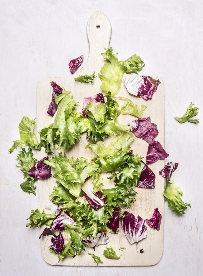 Fresh Salad Mix on a Cutting Board Wooden Rustic Background Top View ...