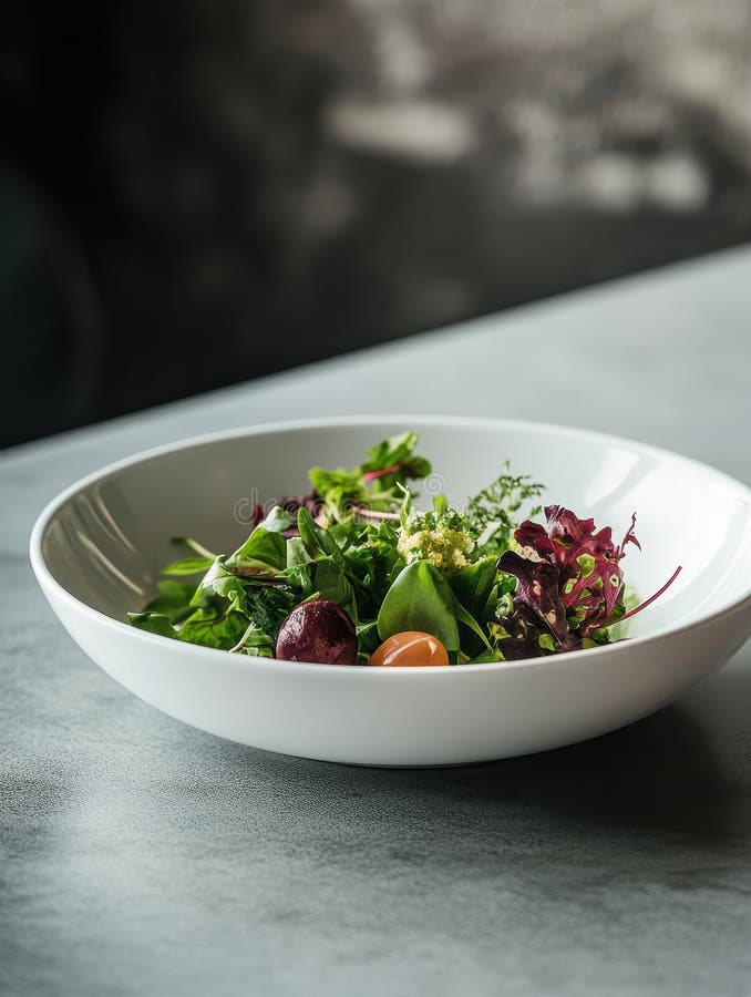 A Fresh Salad Presented in a White Bowl on a Table Stock Illustration ...