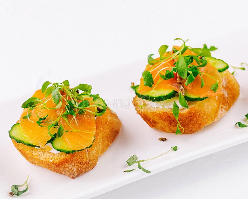 Fresh Salmon Canapes with Microgreens Stock Image - Image of cuisine ...