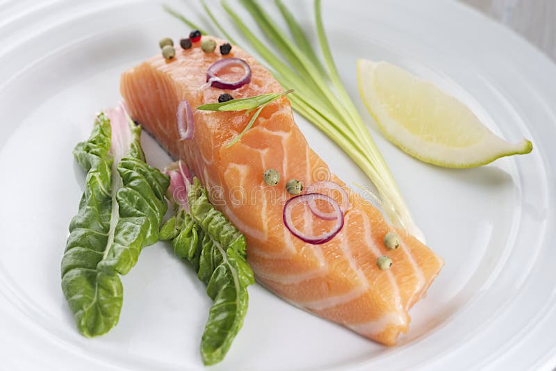 Fresh salmon filet stock photo. Image of green, lemon - 40018442