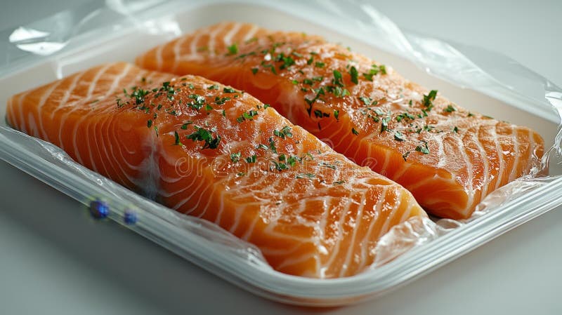 Fresh Salmon Fillets in Packaging Generative AI Stock Illustration ...