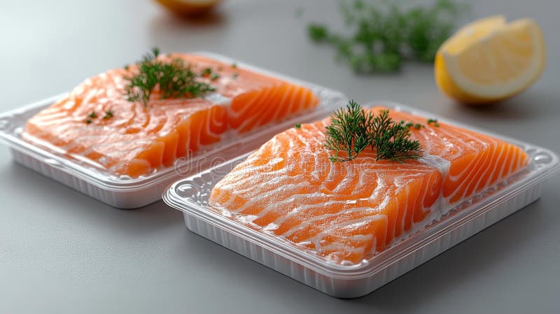 Fresh Salmon Fillets in Packaging Generative AI Stock Illustration ...