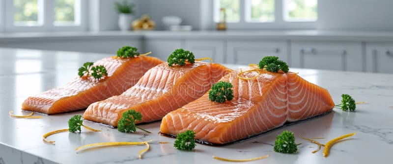 Fresh Salmon Fillets Prepared for a Culinary Masterpiece in a Bright ...