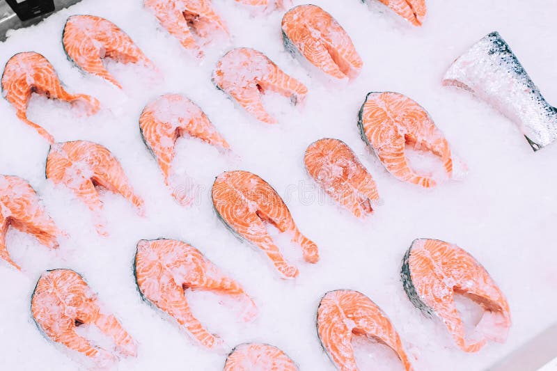 Fresh Salmon Fillets Small Fish Ice Display Stock Photos - Free ...