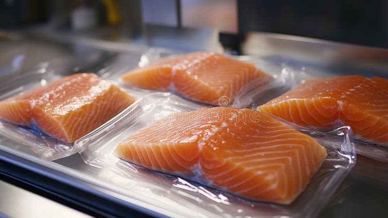 Fresh Salmon Fillets Vacuum Sealed in Plastic Packaging Stock ...