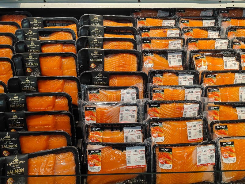 Fresh Salmon in Plastic Packs in Store Editorial Stock Image - Image of ...