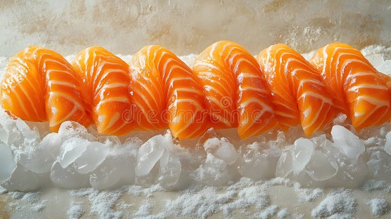 Fresh Salmon Sashimi Ice Display Vibrant Orange Color Marbling Stock ...