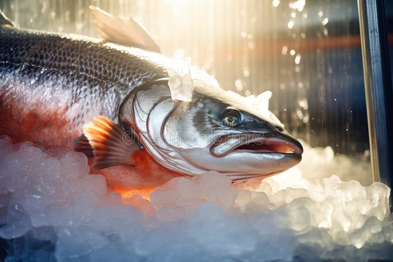 Fresh Salmon or Trout Fish on Ice, Ready for Cooking. Chilled Fresh ...