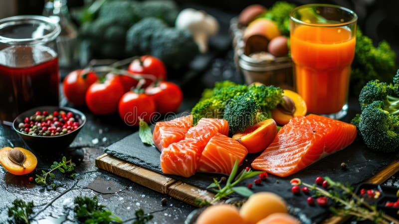 The Fresh Salmon and Vegetables. AI Generated Stock Photo - Image of ...