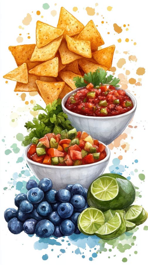 Fresh Salsa and Chips with Fruit and Vegetables for a Vibrant Snack ...