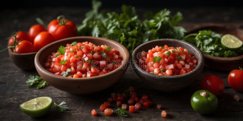 Fresh Salsa Ingredients on Dark Rustic Background. Stock Illustration ...