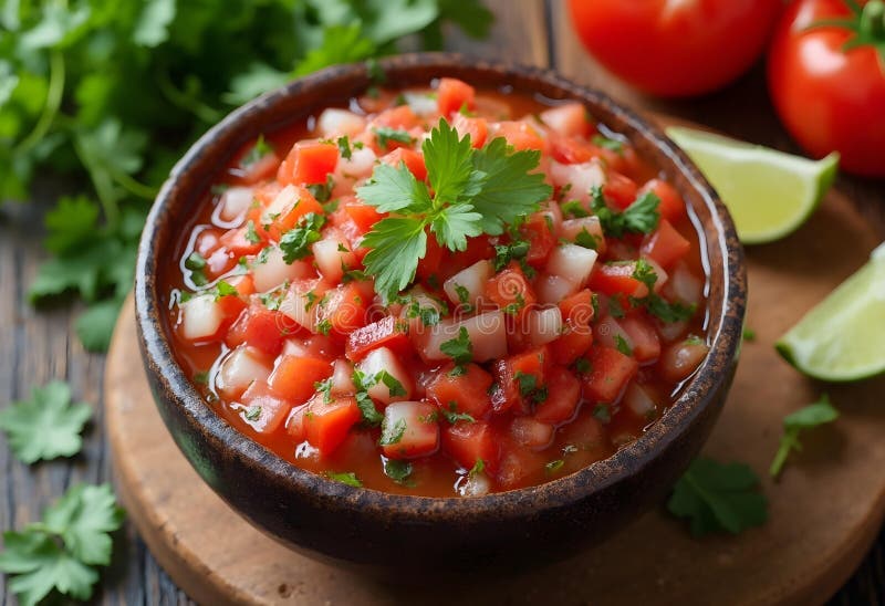 A Fresh Salsa Surrounded by Tomatoes, Cilantro Leaves Stock ...