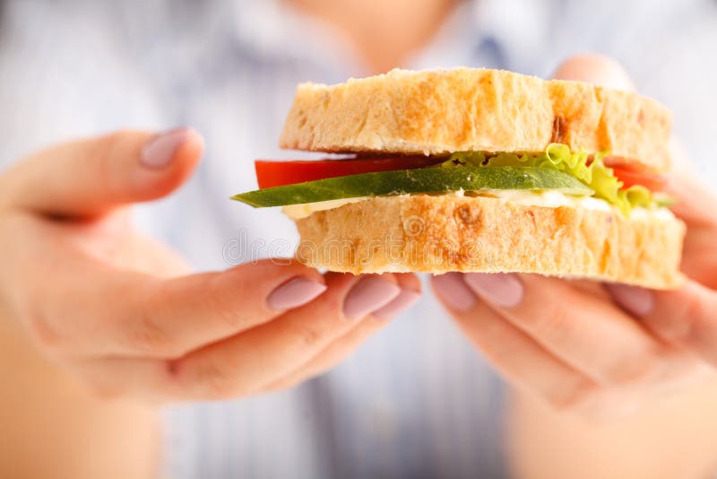 Fresh sandwich in hand stock photo. Image of rolled - 128248682