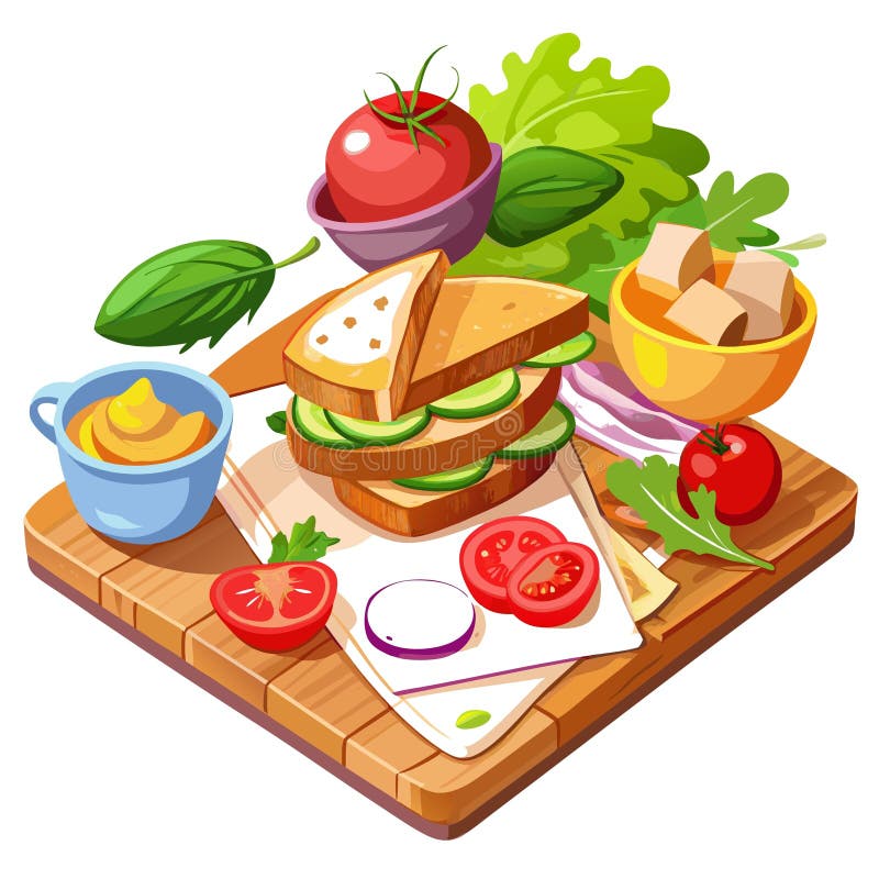 Fresh Sandwich Ingredients on Chopping Board Stock Vector ...
