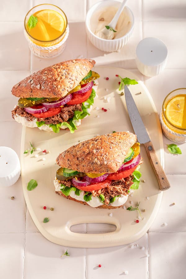 Fresh Sandwich Made of Vegetables and Beef Stock Image - Image of ...