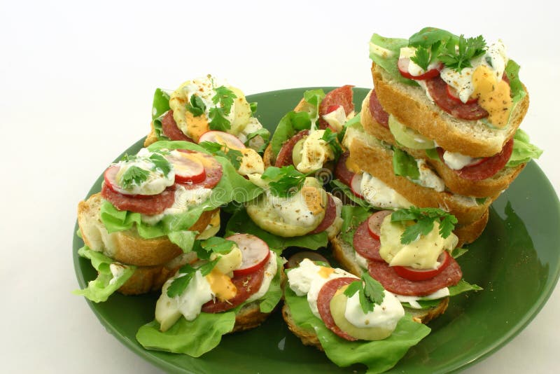 Fresh Sandwich Put Together on Plate Stock Image - Image of green ...