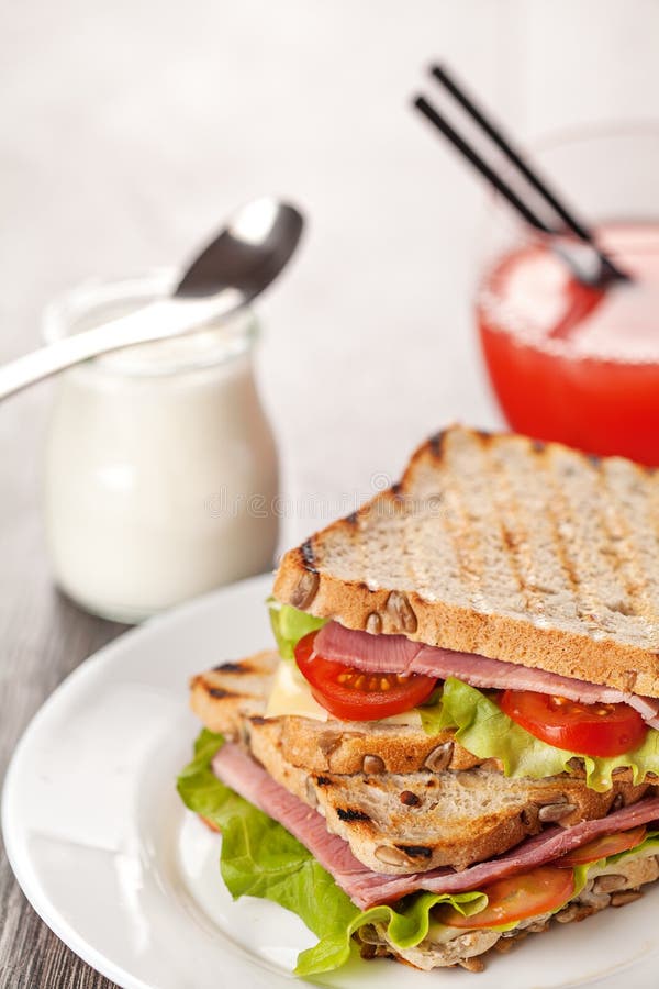 Fresh Sandwiches Breakfast Served Meal Stock Photo - Image of sliced ...