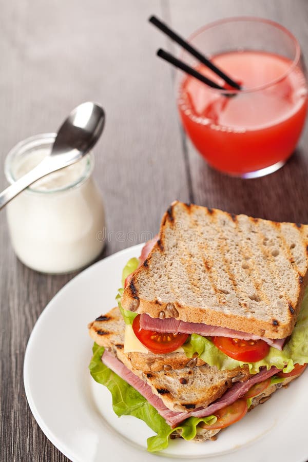 Fresh Sandwiches Breakfast Served Meal Stock Image - Image of yoghurt ...