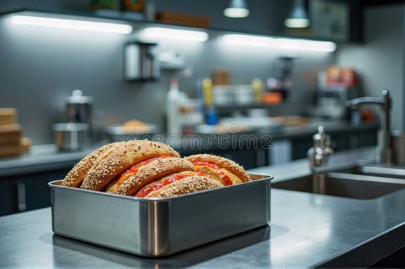 Fresh Sandwiches in Modern Kitchen with Stainless Steel Accents Stock ...
