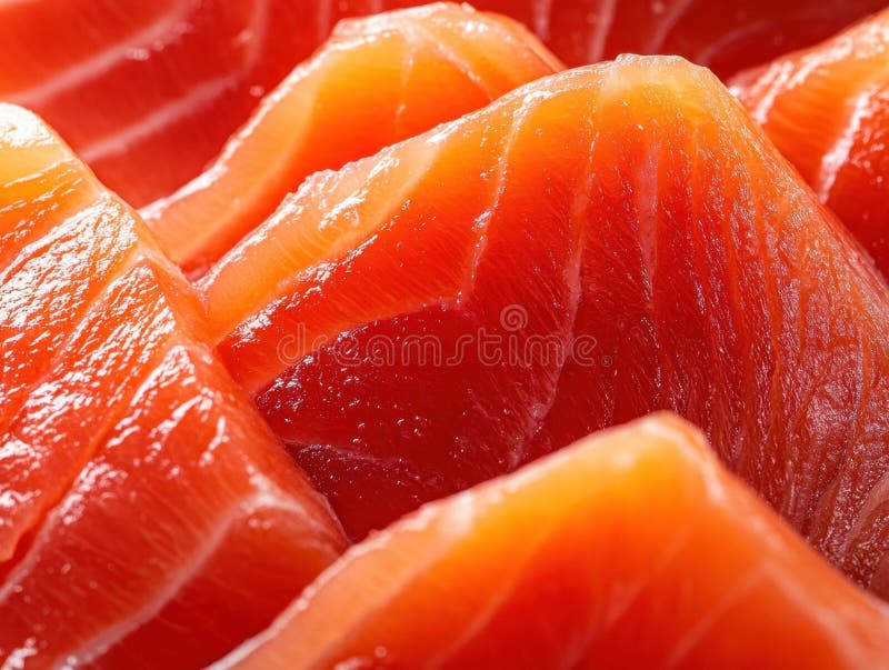 Fresh Sashimi-grade Salmon Slices in Close-up View Stock Illustration ...