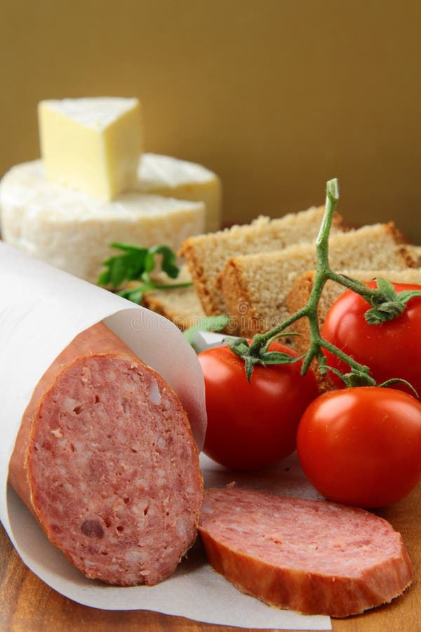 Fresh sausage platter stock image. Image of prosciutto - 18240945
