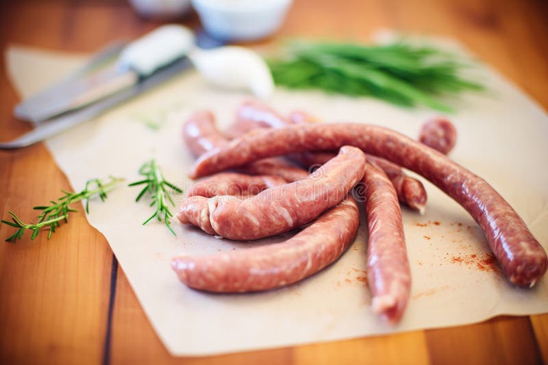 Fresh Sausages Displayed on Butcher Paper Stock Illustration ...