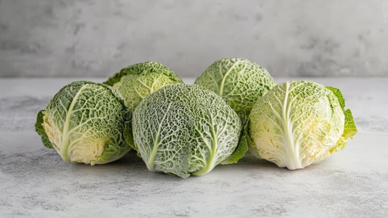 Fresh Savoy Cabbage Heads Display Their Unique Textures on a Light ...