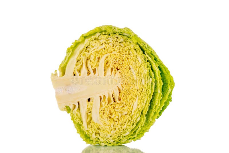 Fresh Savoy Cabbage with Kitchen Utensils Isolated on White, Black ...