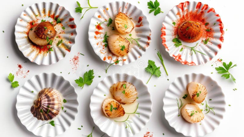 Fresh Scallops Arranged in Scallop Shells, Perfect for Seafood Lovers ...