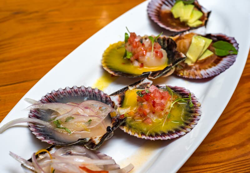 Fresh Scallops New Peruvian Cuisine Style Stock Photo - Image of meal ...