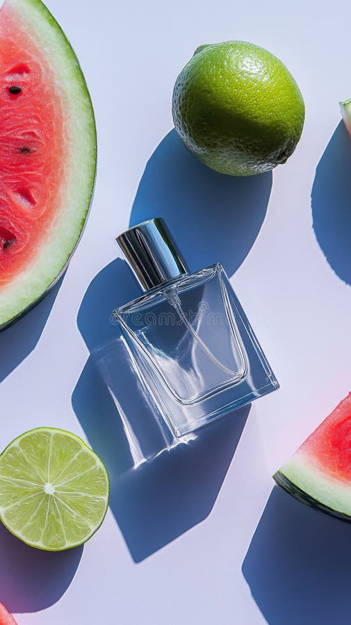 Fresh Scents with Fruit and Perfume Stock Photo - Image of green ...