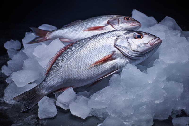 Fresh sea bream on ice stock illustration. Illustration of food - 317462079
