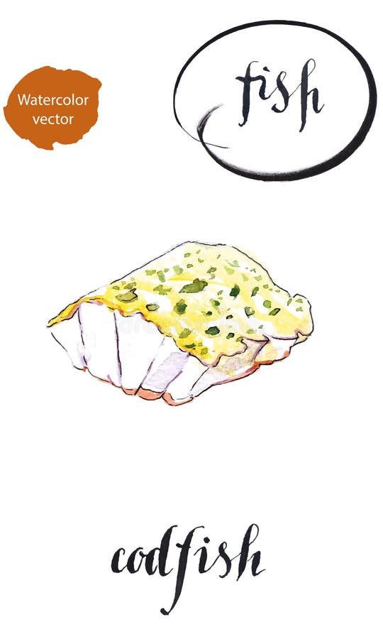 Fresh Sea Fish: a Piece of Roasted Codfish Stock Vector - Illustration ...