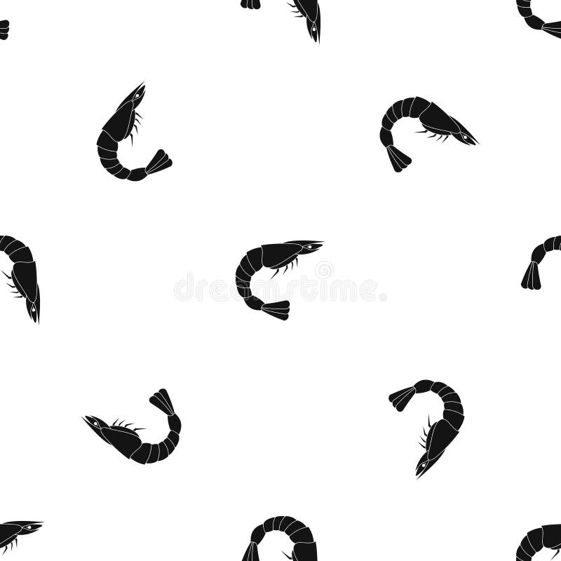 Fresh Sea Shrimp Pattern Seamless Black Stock Vector - Illustration of ...