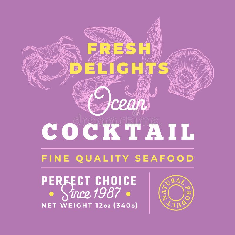 Fresh Seafood Cocktail Delights Premium Quality Label. Abstract Vector ...