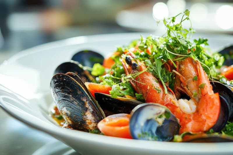 Fresh Seafood and Colorful Vegetables in a White Bowl Stock Image ...