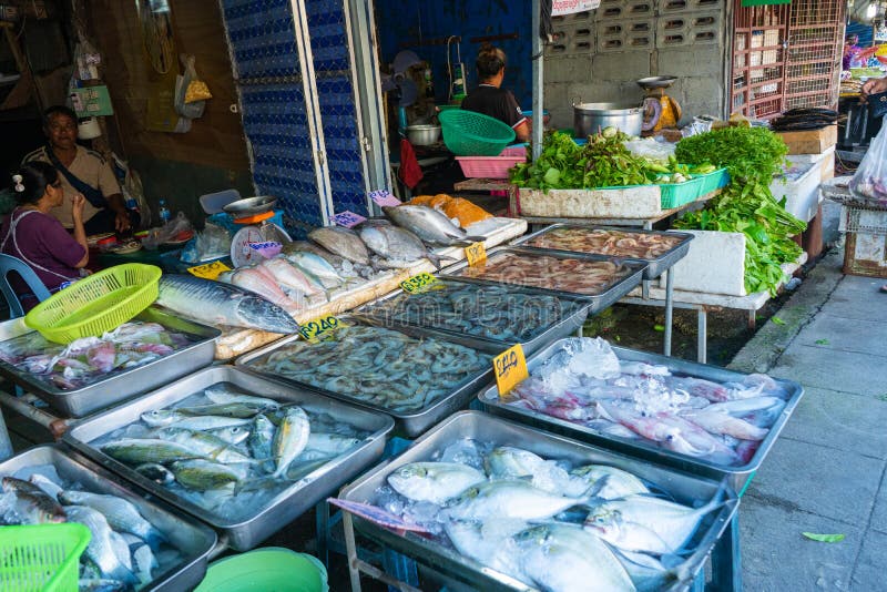 Fresh Seafood on the Counter at the Fish Market by the Ocean Editorial ...