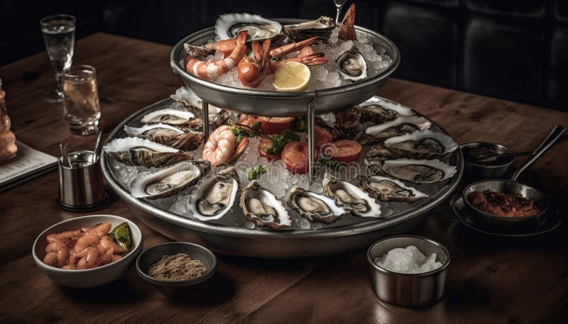 Fresh Seafood Grilled on Rustic Wood Plate Generated by AI Stock Photo ...