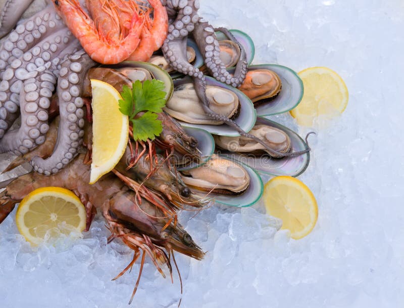 Fresh seafood on ice stock image. Image of cold, food - 40262745