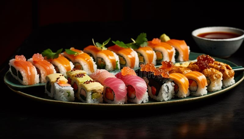Fresh Seafood Plate with Maki Sushi and Savory California Roll ...