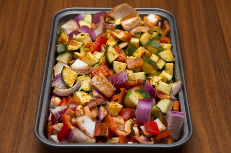 Fresh Seasoned Vegetables for Roasting Stock Photo - Image of fresh ...