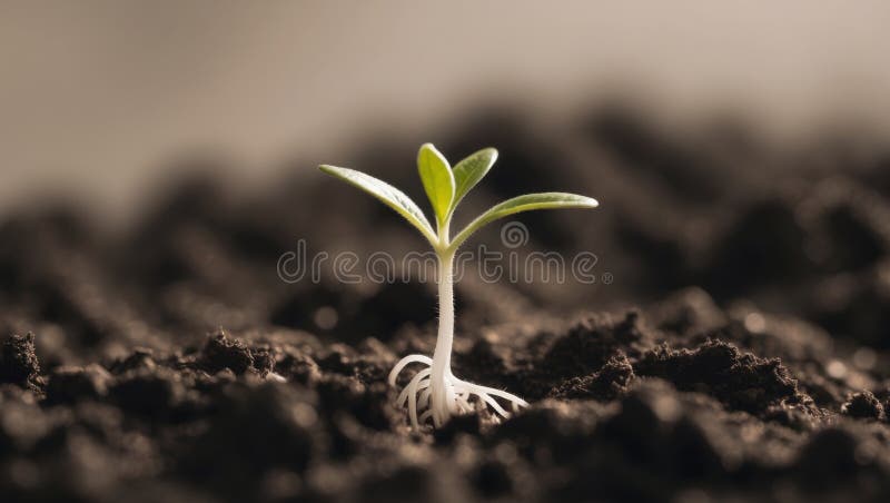 Fresh Seedling Growing in Fertile Soil with Roots Visible. Stock Image ...