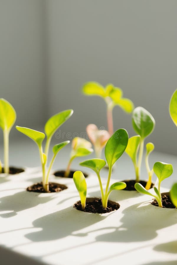 Fresh Seedlings Growing in Morning Sunlight. Stock Photo - Image of ...