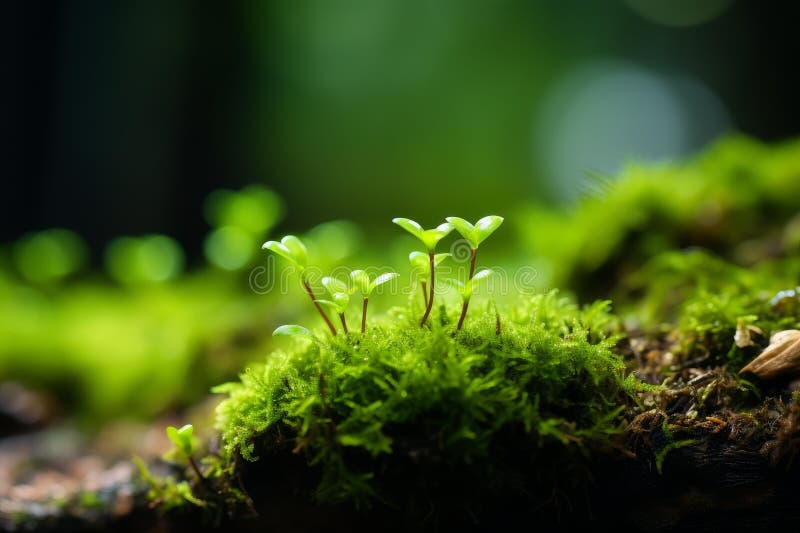 Fresh Seedlings Sprouting on Lush Moss Stock Photo - Image of peace ...