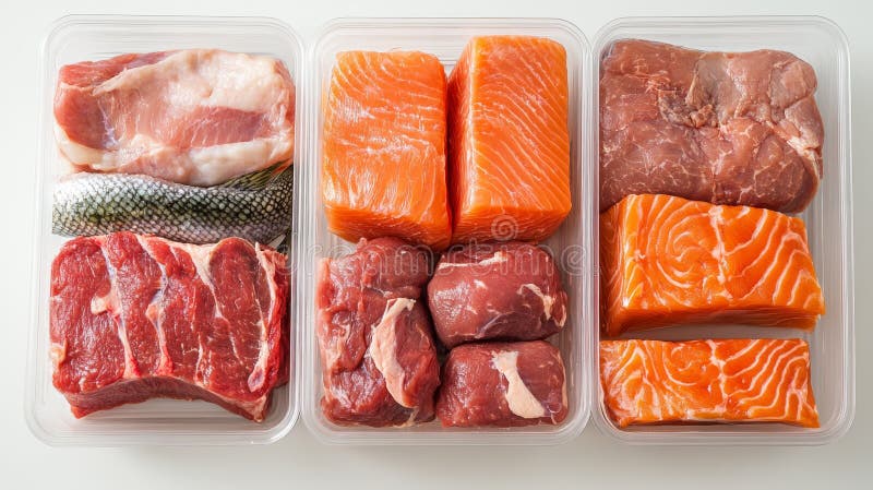 Fresh Selection of Assorted Meats Including Beef, Salmon, and Fish ...