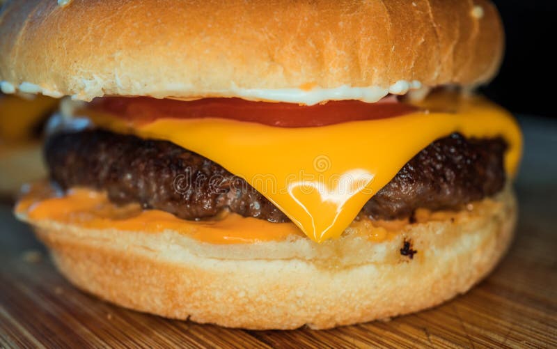 Fresh Self Made Burger with Cheese on the Table Stock Photo - Image of ...