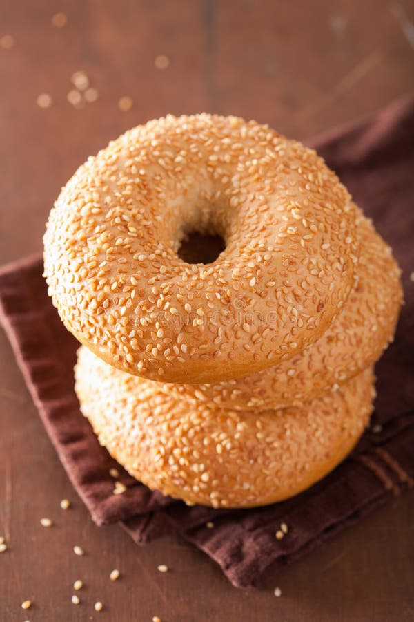 Fresh Sesame Bagel for Breakfast Stock Image - Image of seed, plain ...