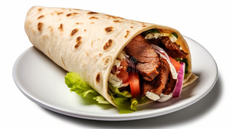 Fresh Shawarma with Meat Closeup. Generative AI. Stock Illustration ...