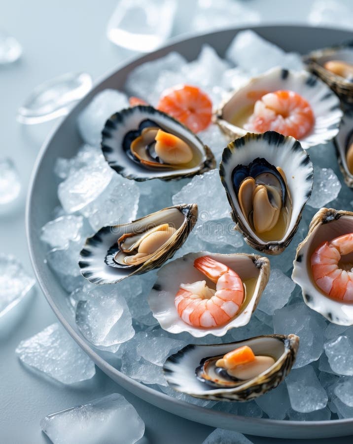 Fresh Shellfish Platter on Ice for Gourmet Dining Stock Image - Image ...
